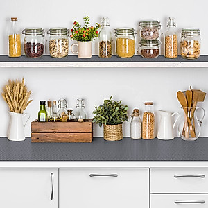 Shelf Liners for Kitchen Cabinets Non-Adhesive, Drawer Mats Liner for Bathroom, Plastic Pantry Shelf Liner Non Slip, Waterproof Washable Cabinet Protector Liners for Shelves, Cupboard Liner Gray