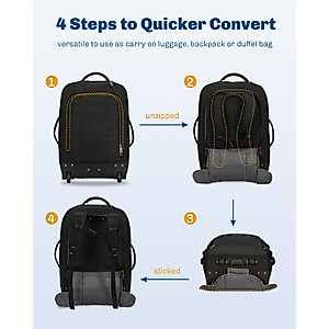 Hynes Eagle 2 in 1 Travel Backpack 22 inches Carry on Luggage 63L Rolling Backpack for Men Women with Packing Cubes 3PCS Set