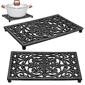 Sumnacon 2Pcs Rectangle Cast Iron Trivet - Heat Resistant Iron Trivet for Hot Dish Pot Pan Plate Teapot, Rustic Cast Iron Hot Dish Plate Holder for Kitchen Dining Table Countertop Cooktop