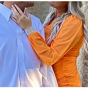 Jojomina Multilayer Sparkling 11 Strand Rhinestone Stretch Bracelet for Women Girls Silver-tone Adjustable Arm Cuff Crystal Prom Bridal Bracelet for Party Wedding Dating