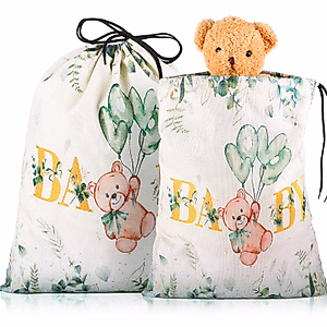 2 Pieces Large Gift Bag with Drawstring Large Canvas Gift Bags Heart Print Drawstring Present Wedding Bags Wrapping Reusable Bag Present Wrap Bags for Christmas, 20 x 16 in (Green,Baby)