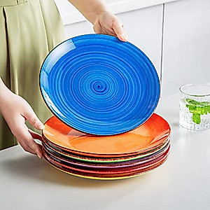 vancasso Bonita Muticolour Dinner Set- 18 Pieces Stoneware Dinnerware Set for 6, Handpainted Spirals Pattern Ceramic Combination Set with 10.5in Dinner Plate, 7.7in Dessert Plate and 750ml Soup Bowl