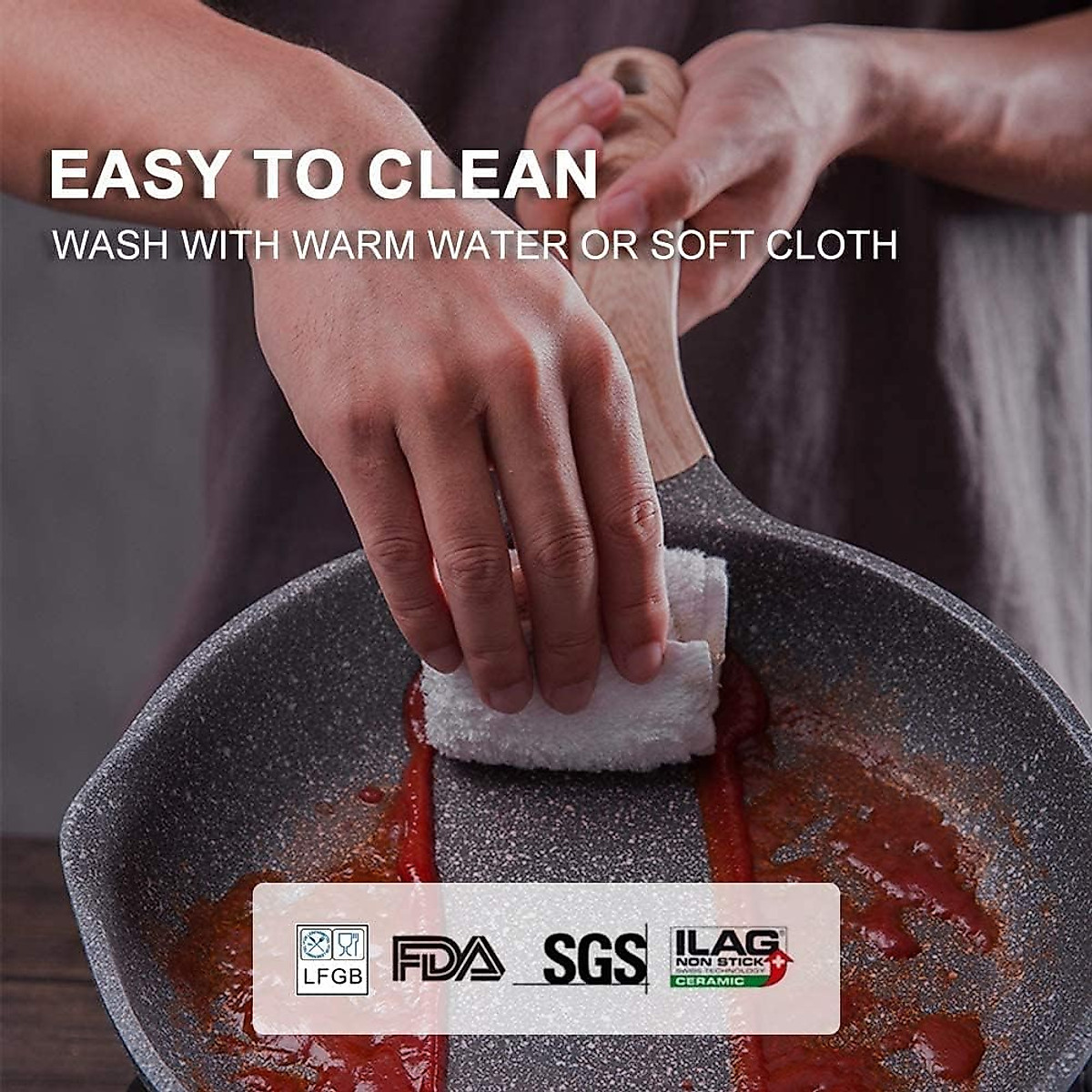 JEETEE Pots and Pans Set Nonstick, Granite Cookware Set, 8.5 Inch Frying Pan, 10 Inch Frying Pan and 2.0 Quart Saucepan with Lid (PFOA/PFOS Free), 4pcs Cooking Set (Induction, Gas, Ceramic, Electric)