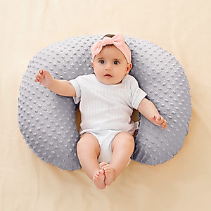 QUENESS Nursing Pillow Cover Breastfeeding Pillow Cases Minky Dot Slipcover (Gray)