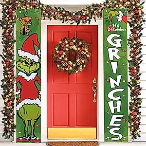 Christmas Decorations Porch Sign, Merry Christmas Door Banners Hanging Front Door Cover Christmas Outdoor Decorations Xmas Home Decor Yard Signs