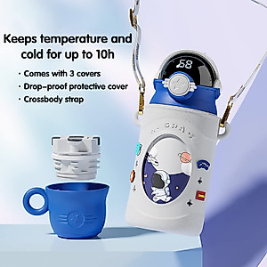 Credrink 17 oz Water Bottles Kids，Kids Thermos Water Bottle，Kids Water Bottle with Straw，316 Stainless Steel，Leak and Splash Proof，Temperature Display，Smart Water Bottle Suitable for Children (White)…