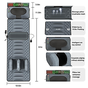 JPWDDWYT Full Body Massage Mat with Heat Massage Chair pad Foot Massager Multifunction Foldable Heating Cushion 9 Massage /3 Timing Modes Shiatsu Massage Pad (Blue)