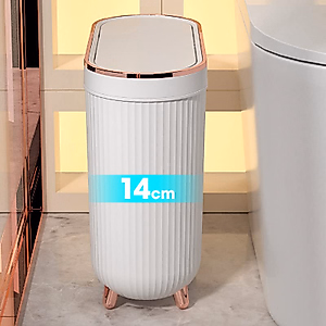 Aupekro Bathroom Trash Can with Lid, 3.1 Gallon/12 Liter Slim Rubbish Bin Wastebasket, Rectangular Plastic Narrow Garbage Container Bin for Living Room, Kitchen, Toilet, Office(Green)