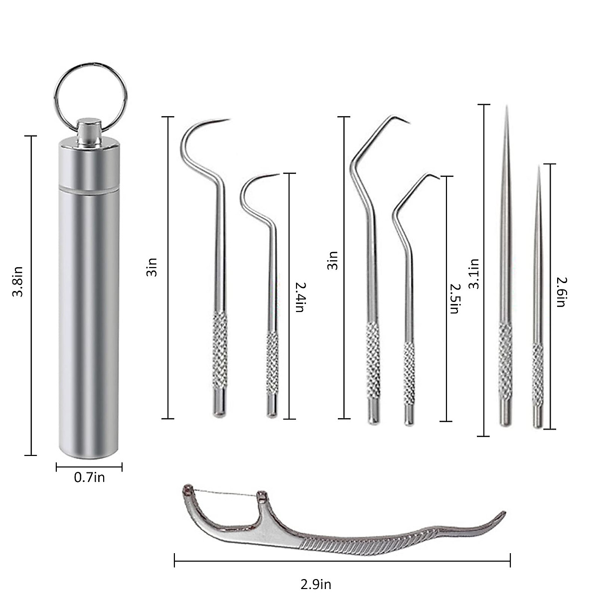 ZHENROAD 2 Set 7Pcs Portable Stainless Steel Toothpicks Pocket Set, Reusable Metal Toothpicks Rooth Cleaning Kit with Holder for Outdoor Picnic Camping Traveling