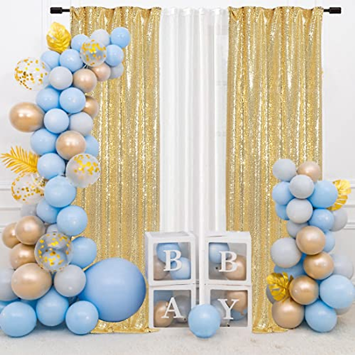 SquarePie Sequin Backdrop Curtain Gold 2FT x 8FT 2 Pcs Satin Backing Sparkly Wedding Party Background