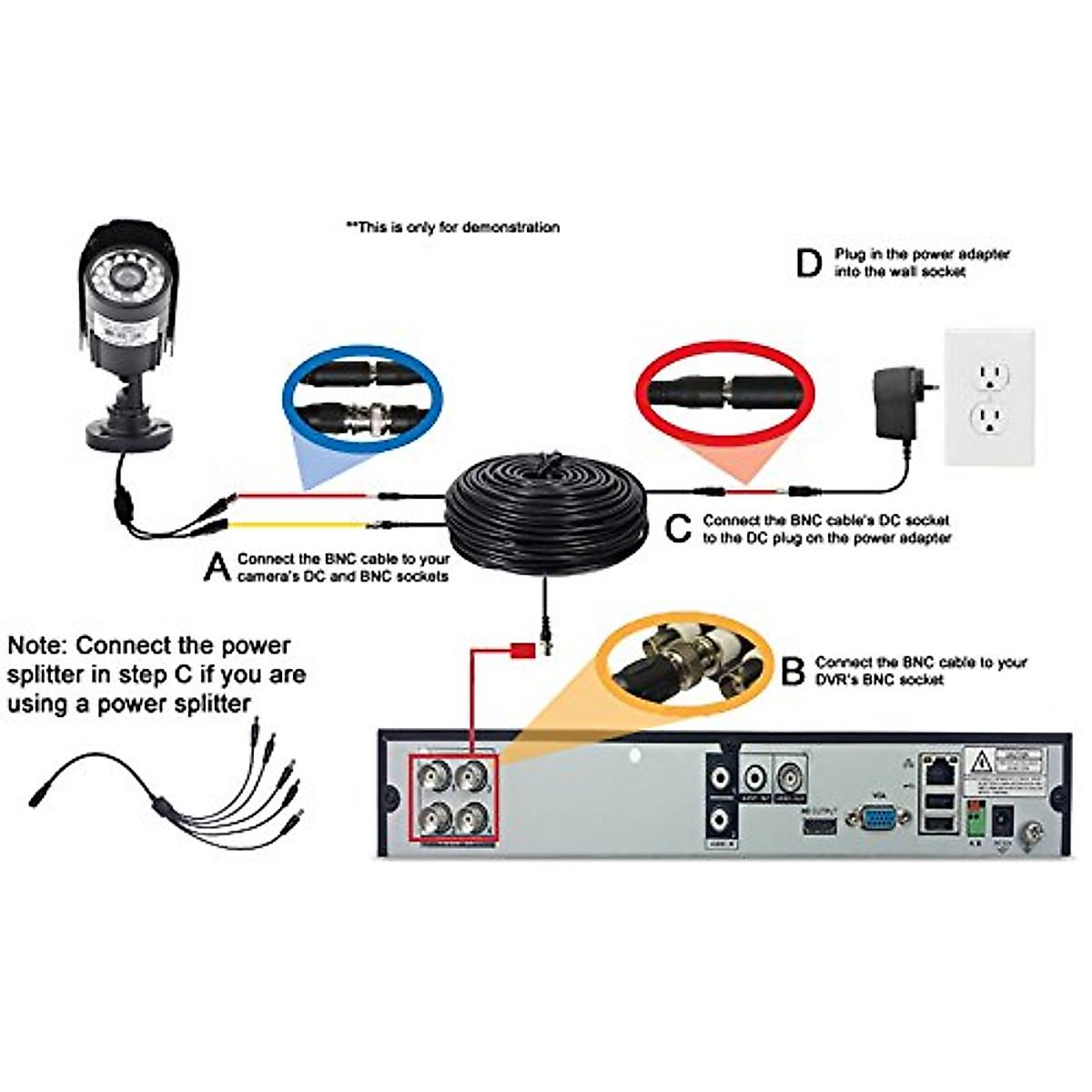 hosecurity Black Color 4X60ft Pre-Made All-in-One Siamese coaxial BNC Video and Power CCTV Security Camera Cable for HD AHD DVR Camera Connection