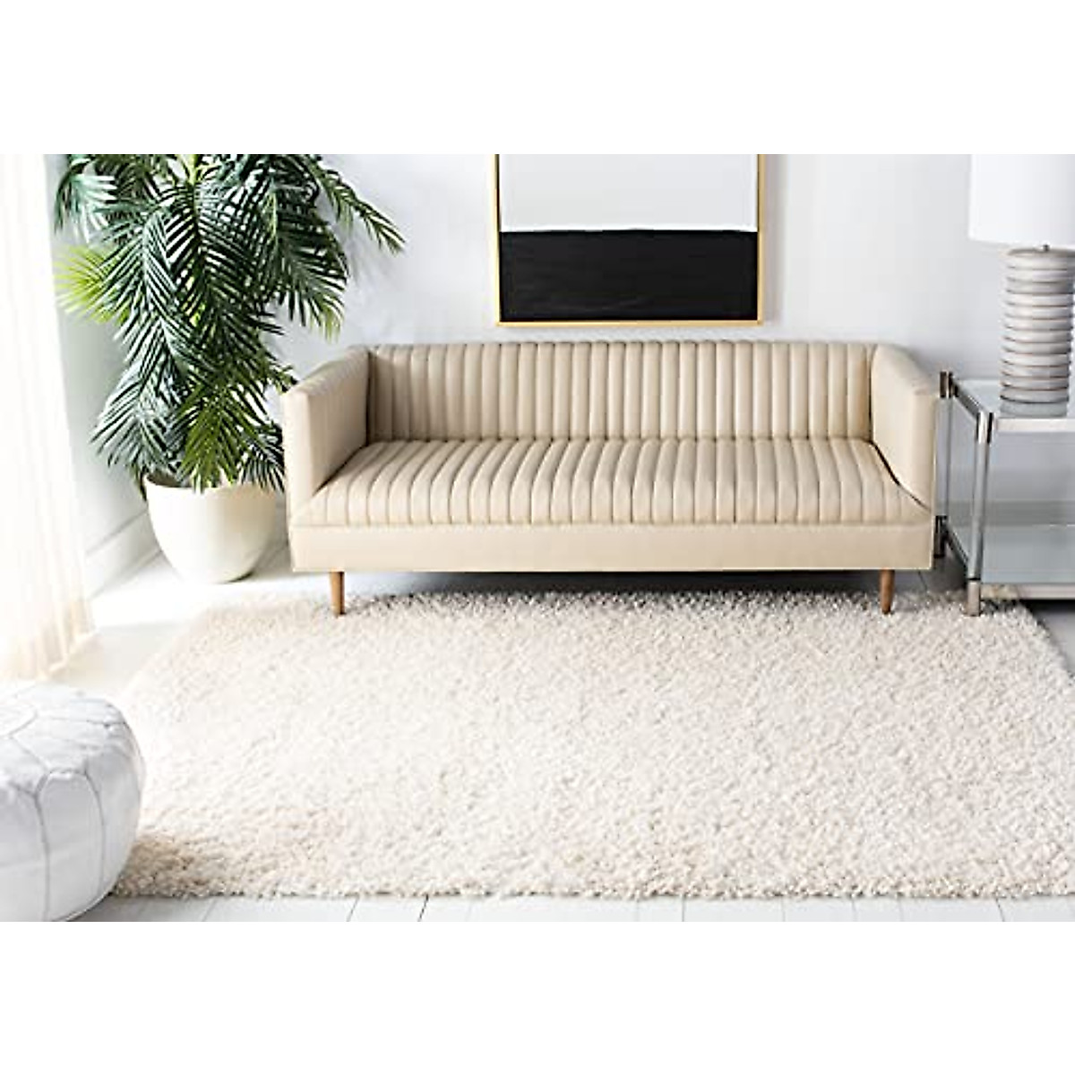 SAFAVIEH August Shag Collection 8' x 10' Ivory AUG200C Solid Non-Shedding Living Room Bedroom Dining Room Entryway Plush 1.5-inch Thick Area Rug