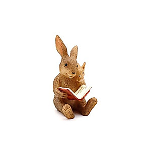 NW Wholesaler Miniature Rabbit Mama Reading Book to her Baby Bunny - Figurine for Fairy Gardens and Garden Decor