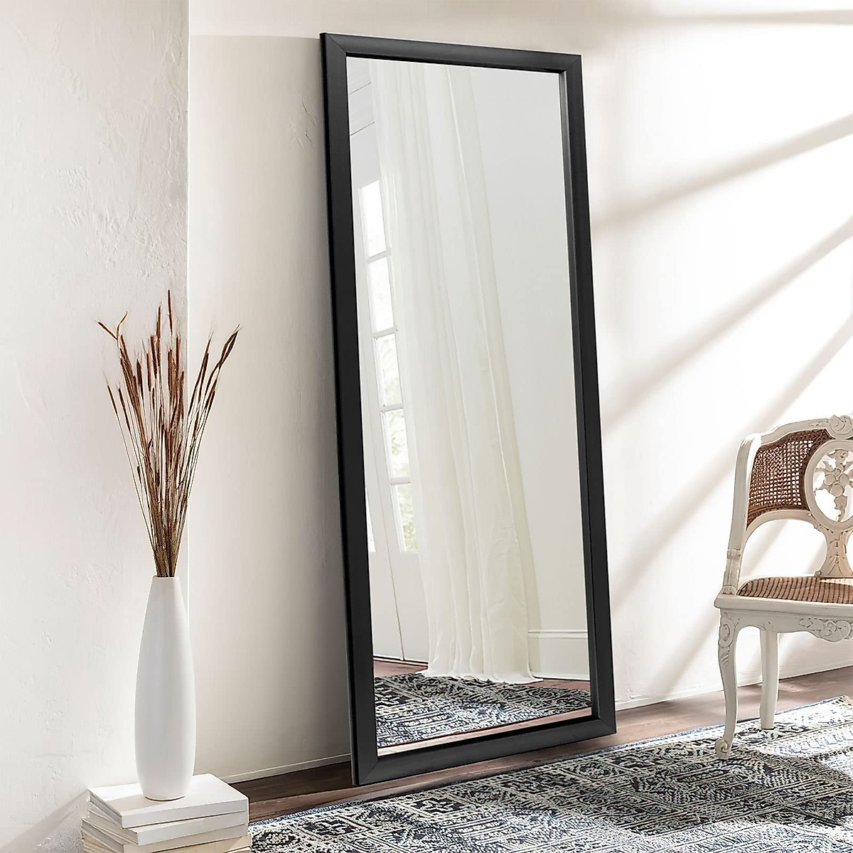 PexFix Full Body Mirror 43"x16" Large Mirror Rectangle Mirror Full Length Hanging or Leaning Against Wall Mirror for Bedroom and Bathroom,Black(No Stand) (JJ01002AAF+USAM019)