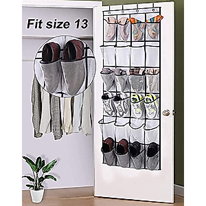 CdyBox 24 Grid Door Rear Finishing Storage Hanging with 4 Silver-plated Metal Hooks Over the Door Shoe Organizer (Black)