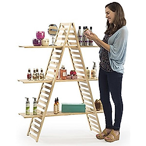 Displays2go Wood A-Frame Shelf, 3 Tiers, Adjustable Shelves, 48" W x 57" H x 14.5" D, Pine (PAN2F3SAUP)
