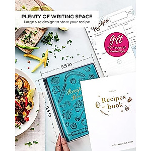 molekaus Recipe Book ，Blank Recipe Book to Write in Your Own Recipes，Recipe Notebook for Family Cooking， Removable Hardcover 7" x 10"Recipe Journal with 160 Pages-green