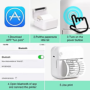 myuiojpn Portable Wireless Printer Mini Pocket Bluetooth Thermal Printers with 6 Rolls Printing Paper Compatible with Android iOS Smartphone for Label Receipt Photo Notes and Memos