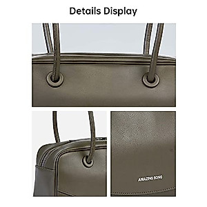 Amazing Song Shoulder Bag for Women, Top Handle Tote Designer Handbag Boston Satchel, Genuine Leather, Smiley Pillow Bag Matcha Chocolate