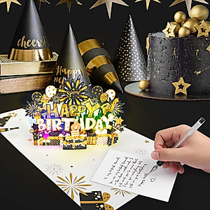 BYKOOO Birthday Card | Musical Pop Up Birthday Cards w Light | LED Light & Play Happy Birthday Music Pop Up Card | Greeting Cards Gifts Birthday Gift for Him or Her | Black Gold (Music & Lighting)