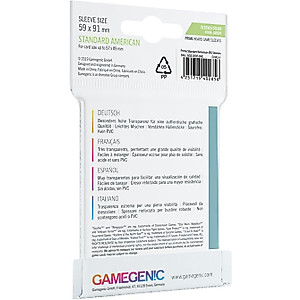 Prime Board Game Sleeves | Pack of 50 Extra-Clear Sleeves | 59 by 91 mm Card Sleeves Optimized for Standard American Card Games | Premium Card Protection | FFG Green Color Code | Made by Gamegenic