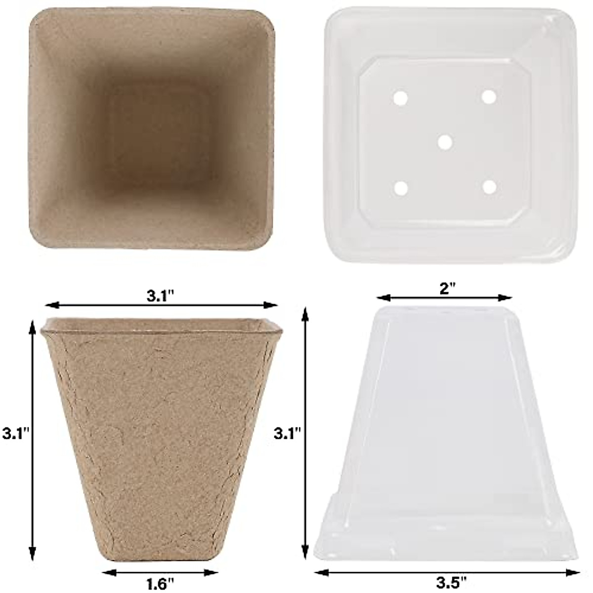 winemana 36 Set Plant Nursery Pots with Humidity Dome, Seed Starter Pots Biodegradable Peat Pots, Seedlings Planting Pots with Plant Labels for Indoor Outdoor Garden (Square)