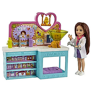 Barbie Chelsea Can Be Doll & Accessories, Pet Vet Playset with Brunette Small Doll, 4 Animals & 18 Pieces