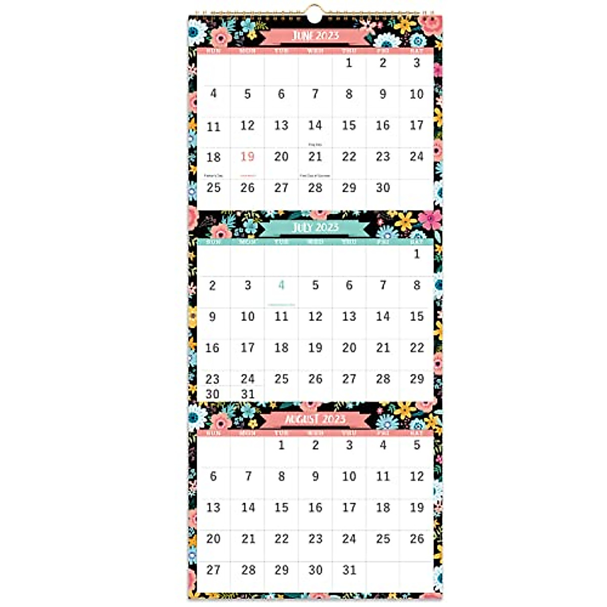 Calendar 2023-2024 - 3 Month Display Wall Calendar (Folded in one Month), 11.3" x 26" (when opened), Jul 2023 - Jun 2024, Vertical Calendar with Thick Paper, For Daily Organizing & Planning