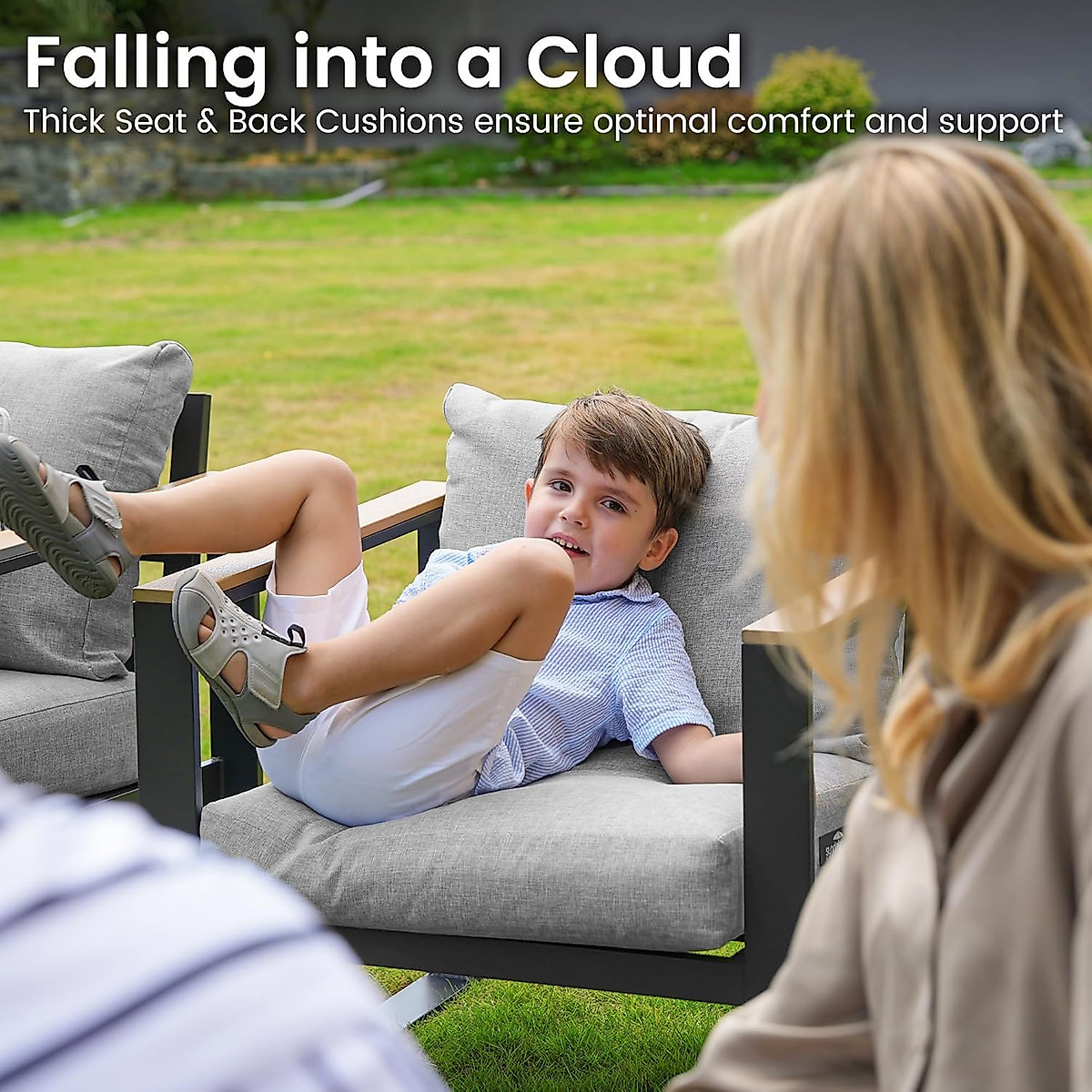 Sundale Outdoor Aluminum Patio Furniture Set, 5 Piece Modern Outdoor Furniture with 6 inch Cushion, Metal Patio Sectional Conversation Sets for Deck, Backyard, Porch (Grey)