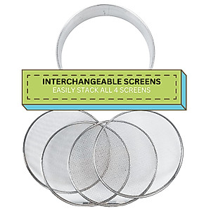 HOMEGARDEN 8" Soil Sieves Set | 5 Pc Set Includes 1 Stainless Steel Frame + 4 Sieve Screens | Screen Sizes 0.5mm, 1mm, 2mm, 3mm | Great for Sifting Rocks, Seeds, Dirt, Compost and Potting Soil