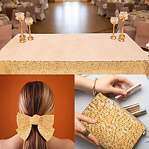 Shimeyao Sequin Fabric by The Yard, Glitter Fabric for Sewing Costumes, Shiny Fabric for Dress Clothing Wedding Backdrop Tablecloth Table Runner Home Decor(Gold, 12 Feet 4 Yard)