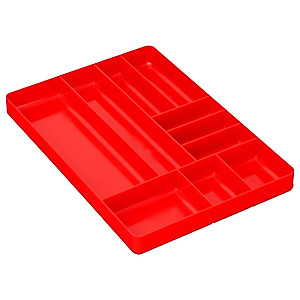 Ernst Manufacturing 10 Compartment Drawer Organizer: Heavy Duty Stackable Tray for Automotive Garage Tool Organization - Low-Profile Toolbox Storage - Nuts and Bolts, Tools, Parts, Easy to Clean - Red