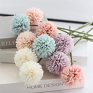 RUJIU 12 pcs Artificial Chrysanthemum Ball Flowers, Bride Wedding Bouquet Stem Plastic Hydrangea Silk Flower for Wedding Centerpieces Arrangements Party Home Table Flowers Garden Decor (Light Purple)