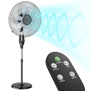 mollie Oscillating Pedestal Fan with Remote Control 12H Timer Portable Adjustable Height 6 Blades Quiet Air Circulator Standing Floor Fan for Bedroom Home Black