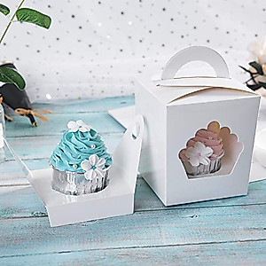ONE MORE Individual Cupcake Containers,Large Single Cupcake Boxes Carrier with Insert & Handles and PVC Window For Birthday Party(White 15)