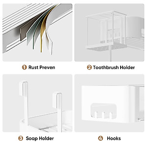 necvha Shower Caddy，4 Pack 15.6in Adhesive Shower Organizer Large Capacity Bathroom Organizers And Storage&Home Decor&Kitchen,No Drilling,Shower Shelves for Inside Shower-Larger(White)