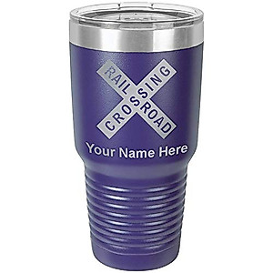 LaserGram 30oz Vacuum Insulated Tumbler Mug, Railroad Crossing Sign 1, Personalized Engraving Included (Dark Purple)