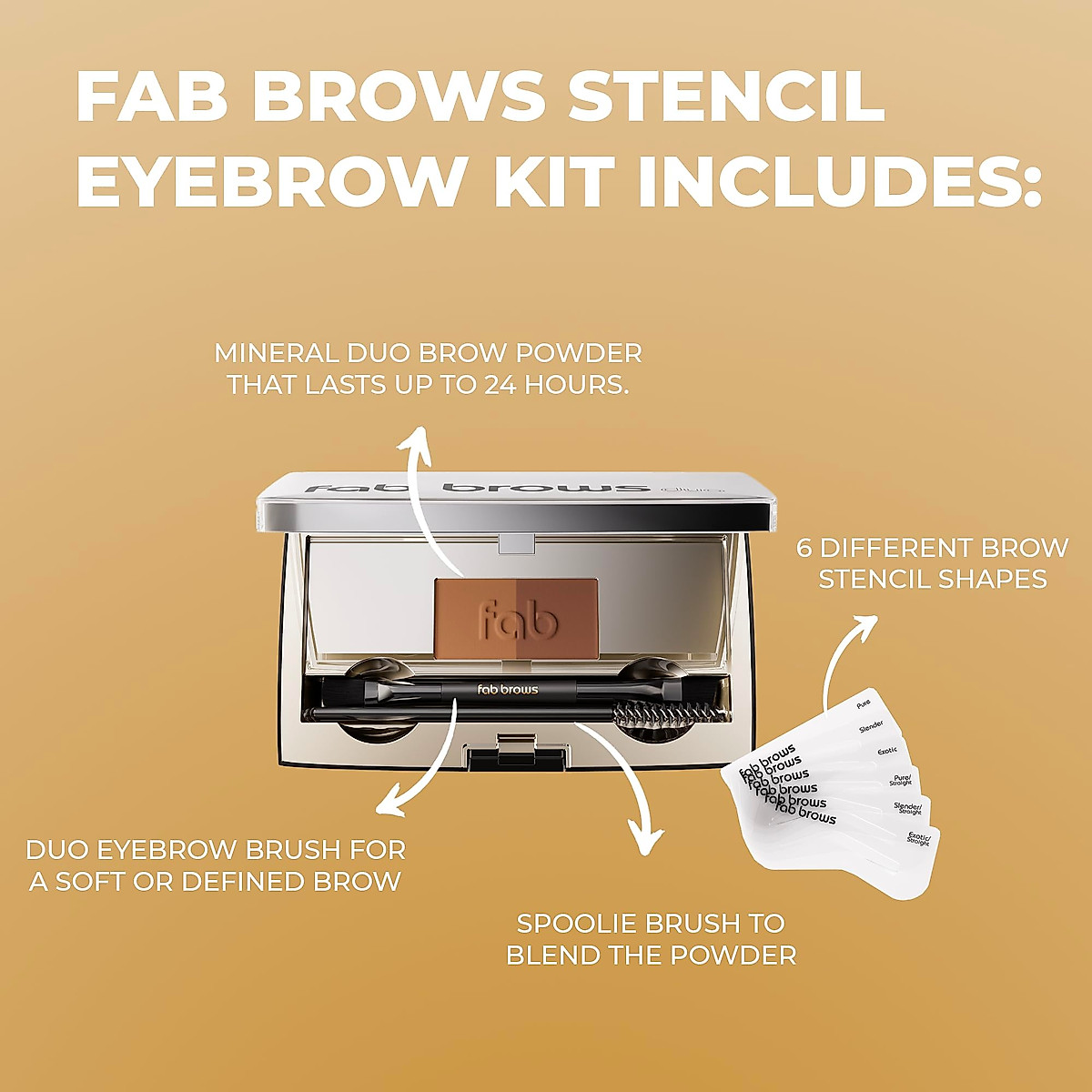 Fab Brows Duo Eyebrow Kit, Ultimate Brow Stencil Kit with Compact Powder Mirror and Eyebrow Shaper, Waterproof Eye Makeup Contour Palette Set for Eyebrow, Eyebrow Cosmetics, (Light/Medium Brown)
