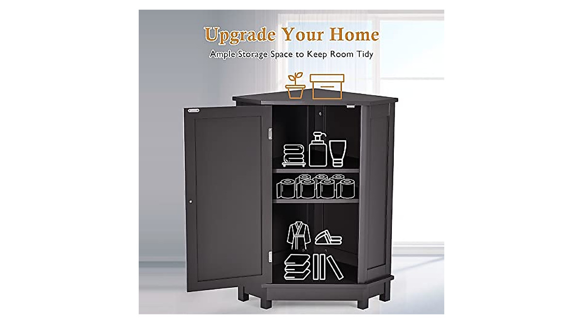 Merax Bathroom Corner Cabinet with Adjustable Shelves - Black Brown