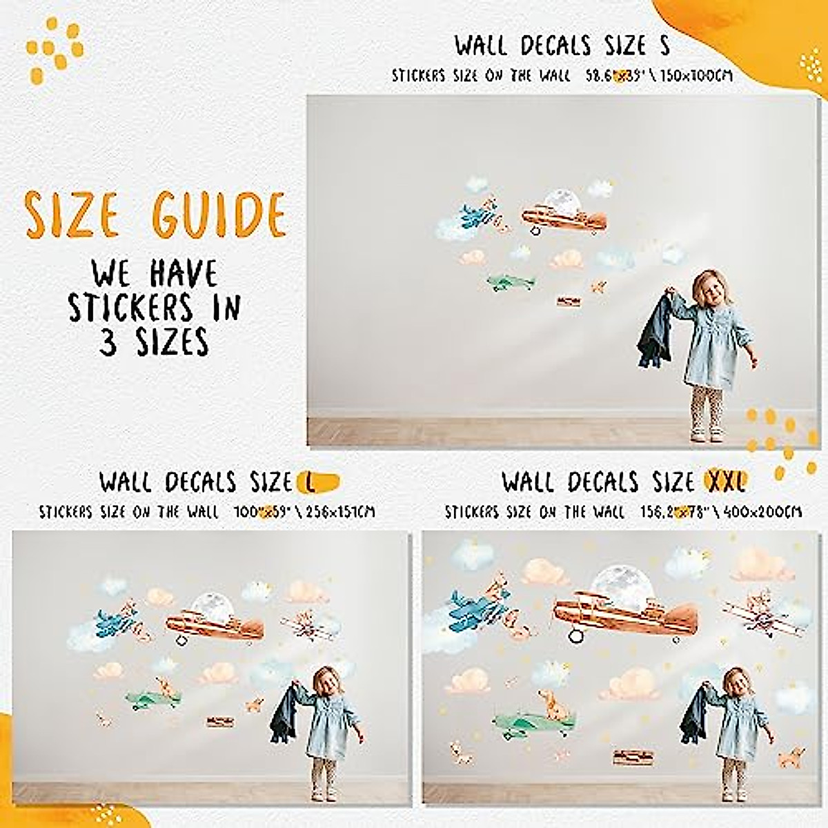 Lipastick Large Airplane Wall Decals for Kids - Premium Kids Wall Stickers Aircrafts - Creative Nursery Wall Decal for children's room, bedrooms - Plane Baby Nursery Wall Decor - Large Vinyl Wall Decal S Size (S, 15082113)