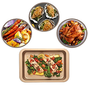 Russell Hobbs RH01689GEU7 Opulence Baking Tray - Non-Stick Oven Roasting Tray, Easy Clean, For Sunday Roasts, Meat, Traybakes & Vegetables, PFOA-Free, Carbon Steel, Strong and Durable, Gold, 36 cm