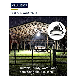 obullights Super Bright Led High Bay Light 150W 22500LM 5000K, LED UFO Light Fixture, 100-277V, UL US Plug 5' Cable, Alternative to 600W MH/HPS for Warehouse Shop Garage Barn Factory, IP65