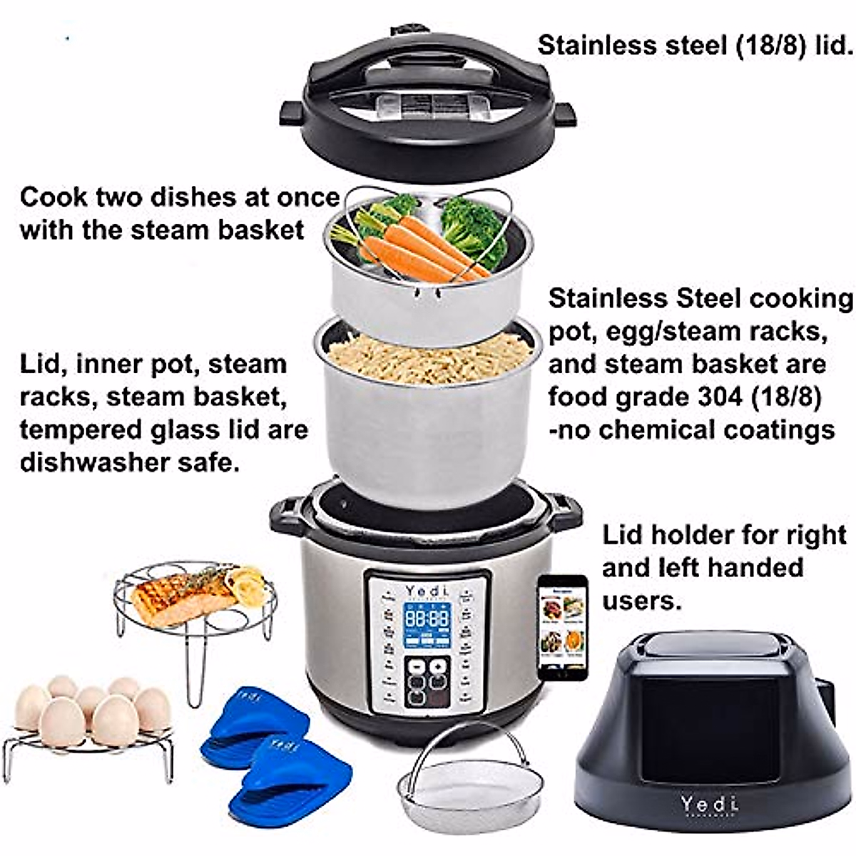 Yedi Tango, 2-in-1 Air Fryer and Pressure Cooker, 6 Quart, with Deluxe Accessory kit