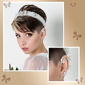 Bonuci 4 Pcs Butterfly Ear Cuff Earrings Glitter Rhinestone Butterfly Ear Cuff for Women Wrap Crawler Earrings No Piercing Butterfly Ear Clip Wrap Around Fake Earrings (Gold, Silver,Regular Style)