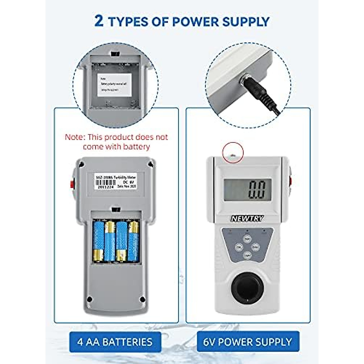 NEWTRY Turbidity Meter, Portable Digital Water Turbidimeter, ISO7027 Compliant, Accuracy 0.1, 0-200NTU, LCD with Backlight, for Lab Water Treatment Plant Wine Industry