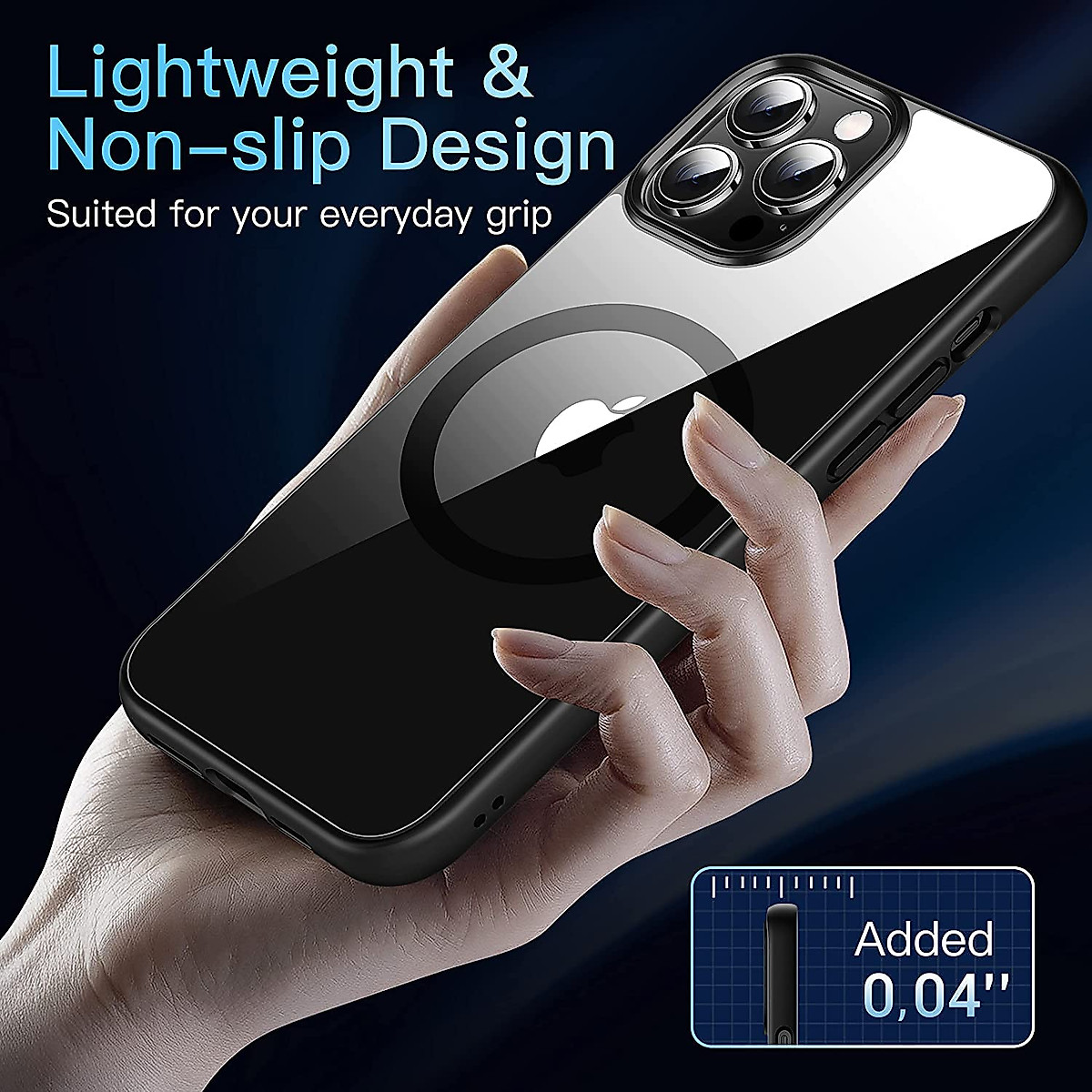 CASEKOO Clear Hybrid for iPhone 14 Pro Max Case (2024 Upgraded), Ultra Strong Magnetic Force, 10FT Milirary Drop Protection, with 360° Rotating Magnetic Stand, Transparent Slim 6.7 inch, Clear Black