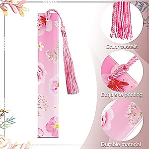 8 Pieces Flower Acrylic Bookmarks Book Page Holder Floral Bookmarks with Colorful Tassels Thumb Ring Page Holder Transparent Page Holders for Reading Students Teachers Book Lovers Women