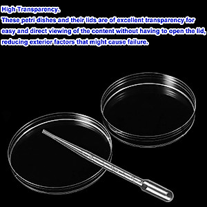 KOHAND 50 Pack Petri Dishes with Lids, 90 x 15 mm Plastic Lab Petri Dishes Agar Plates Diameter by with 100 PCs Plastic Transfer Pipettes (3ML), Science Experiment Kit for School Lab Projects