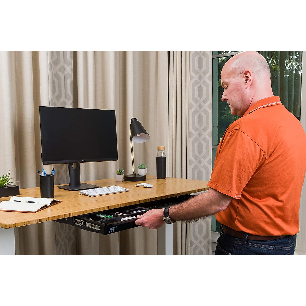 Uprite Ergo Under Desk Long Fit Pen & Pencil Drawer & Slim Organizer for Height Adjustable Desks (Black, 33 x 9.5)