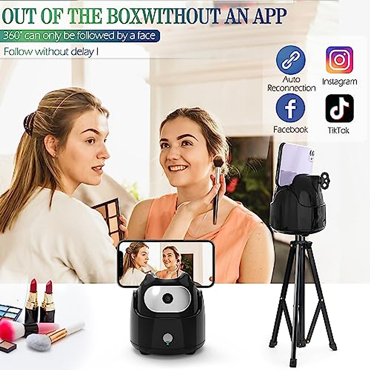 Auto Face Tracking Tripod 360 ° Rotation,Smart Face Motion Tracking Tripod,Selfie Cell Phone Holder Camera Stand,No App Required, for Tiktok, Video Recording Vlog,Live Streaming, YouTube